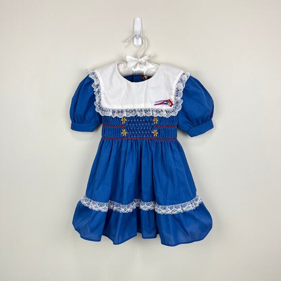 Vintage | Dresses | Vintage Jm Rags Blue Smocked Ruffle Lace Party ...